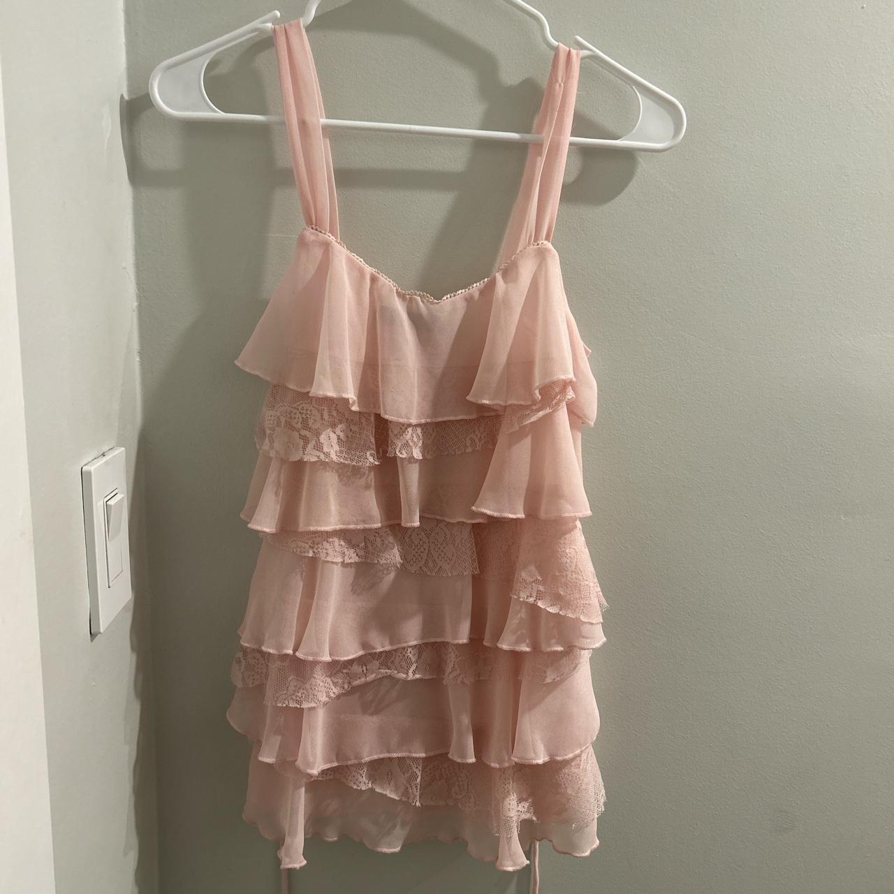 NO PAYPAL adorbs ruffle tank top light pink lace and... - Depop