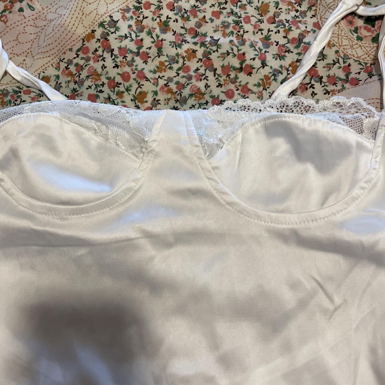 white silk mini nightie night dress with lace and... - Depop