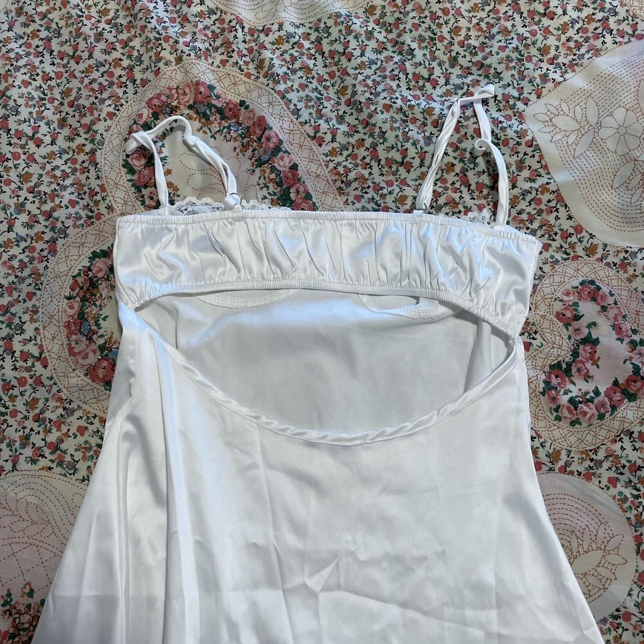 white silk mini nightie night dress with lace and... - Depop