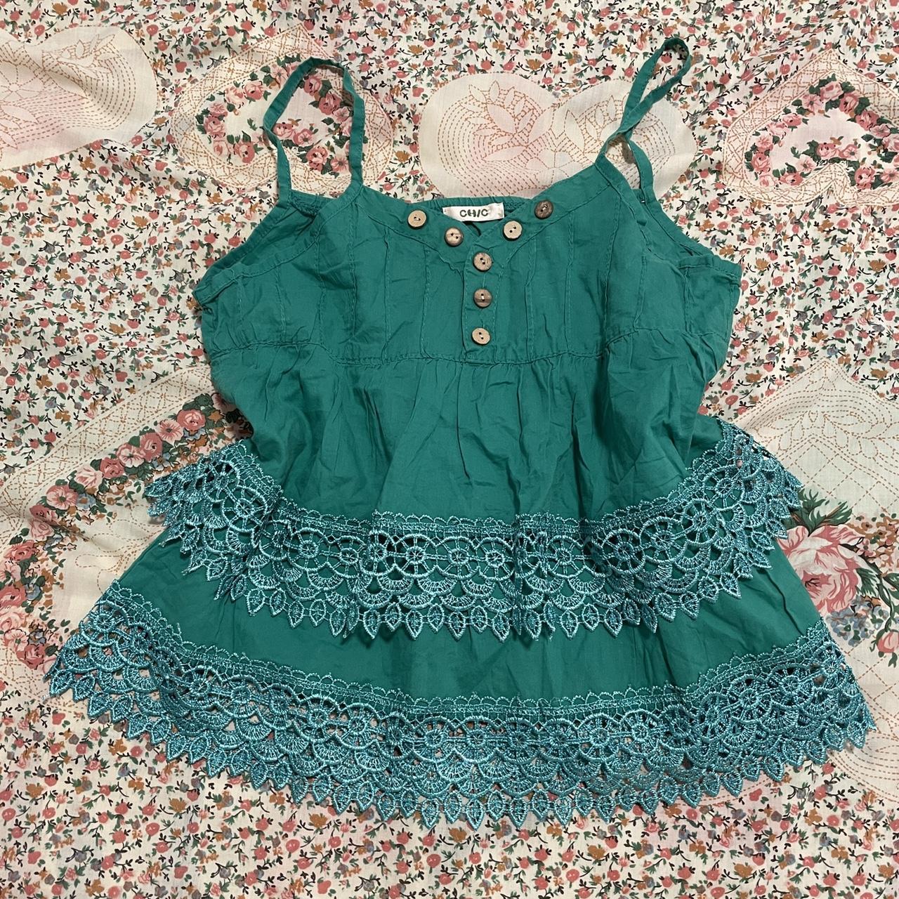 Y2k 2000s vintage green lace cami tank top Size XS... - Depop