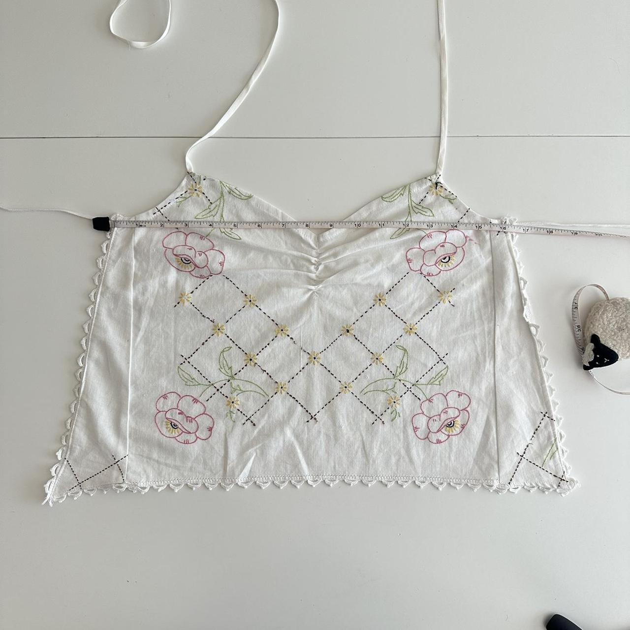 handmade white floral embroidered open back halter... | Depop