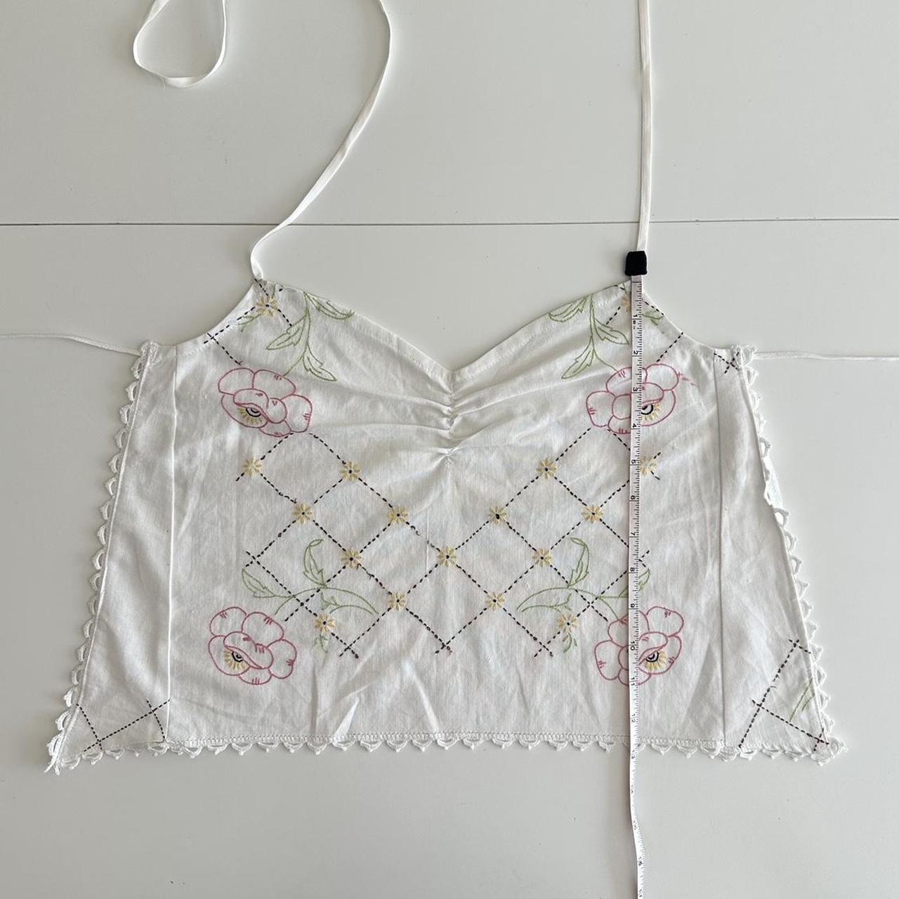 handmade white floral embroidered open back halter... | Depop