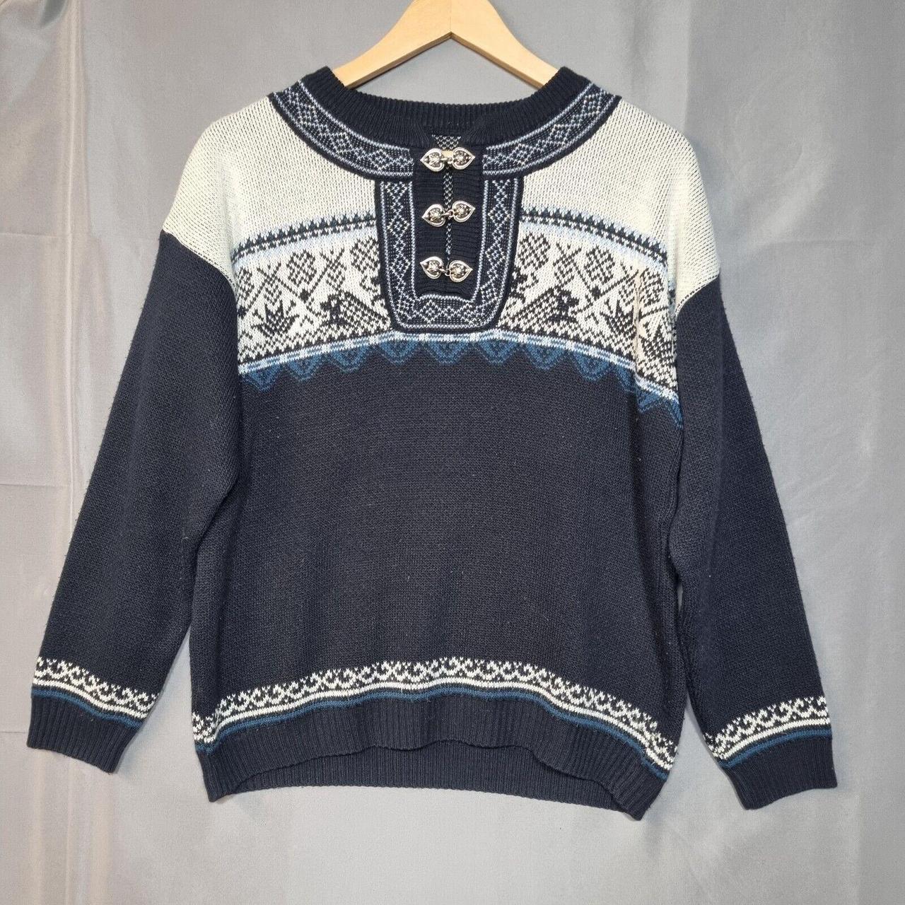 Womens Nordic Designed Jumper Size Large Metal... - Depop