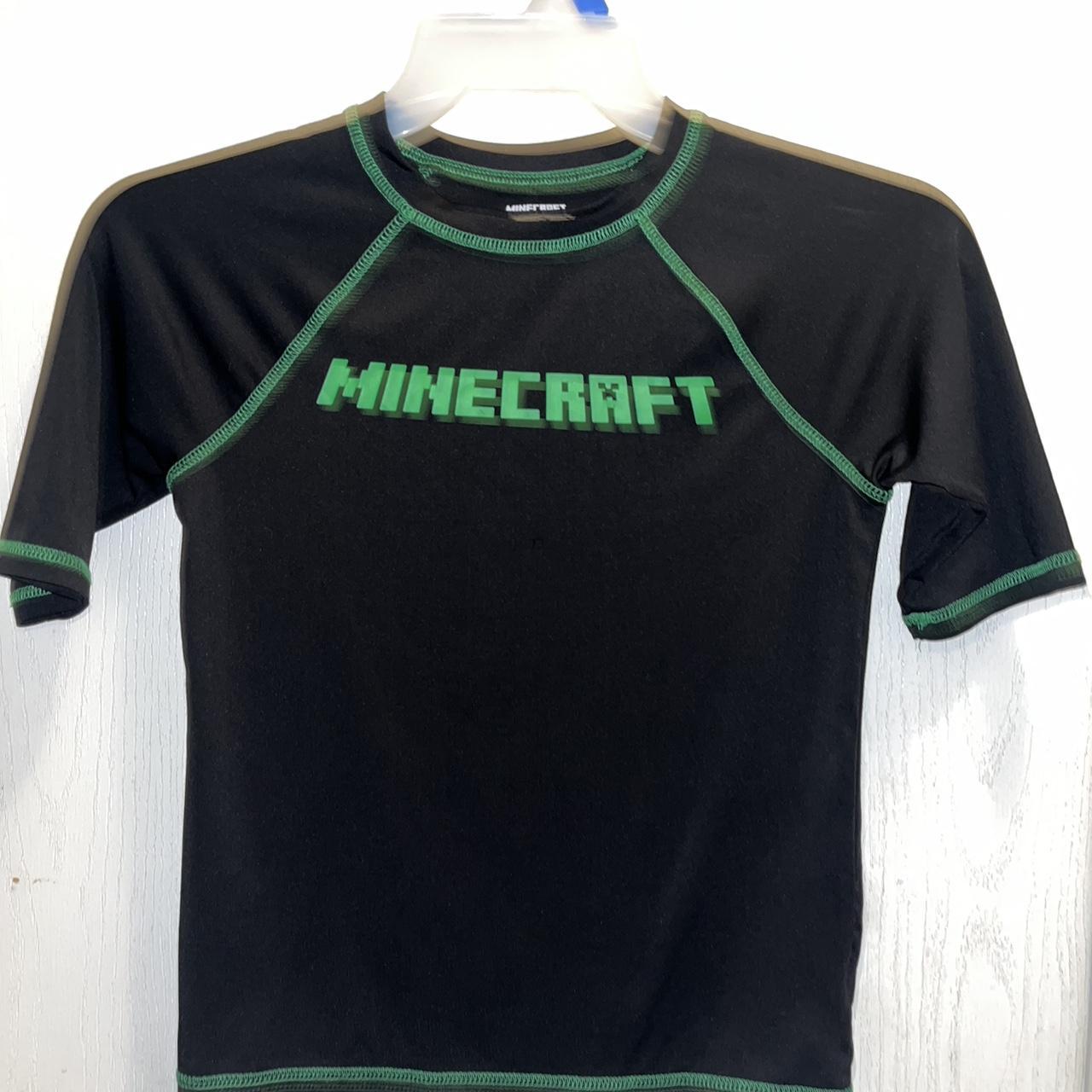 Minecraft black and green short sleeve rash guard... - Depop