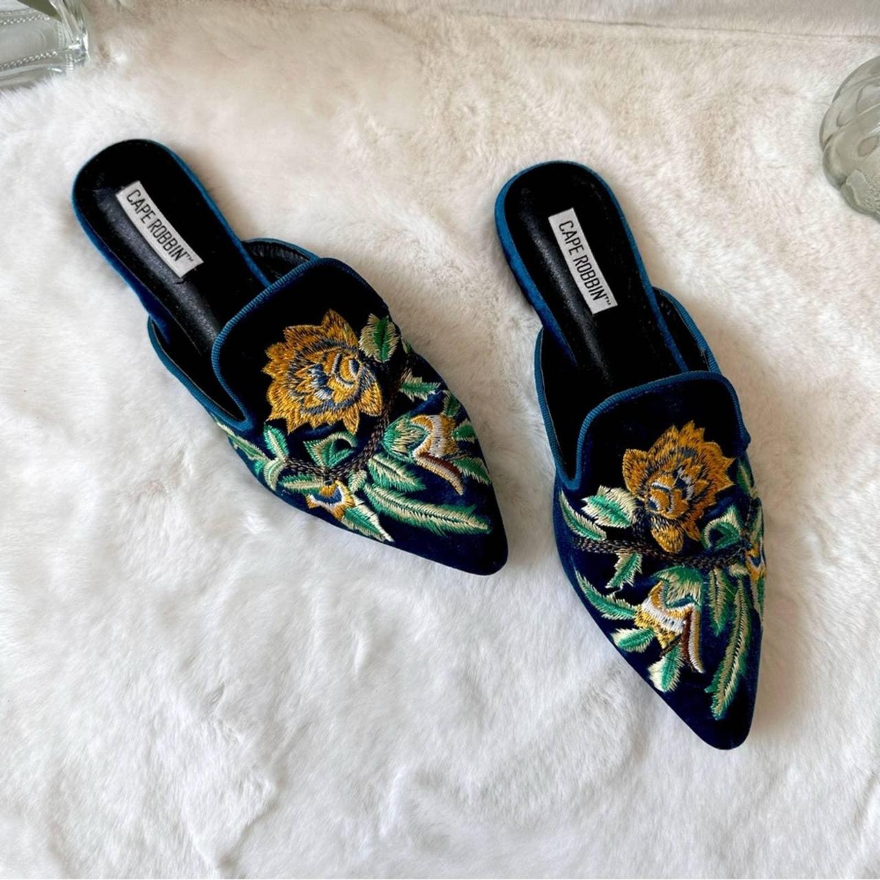 Cape Robbin • Blue Velvet + Gold Appliqué Pointed... - Depop