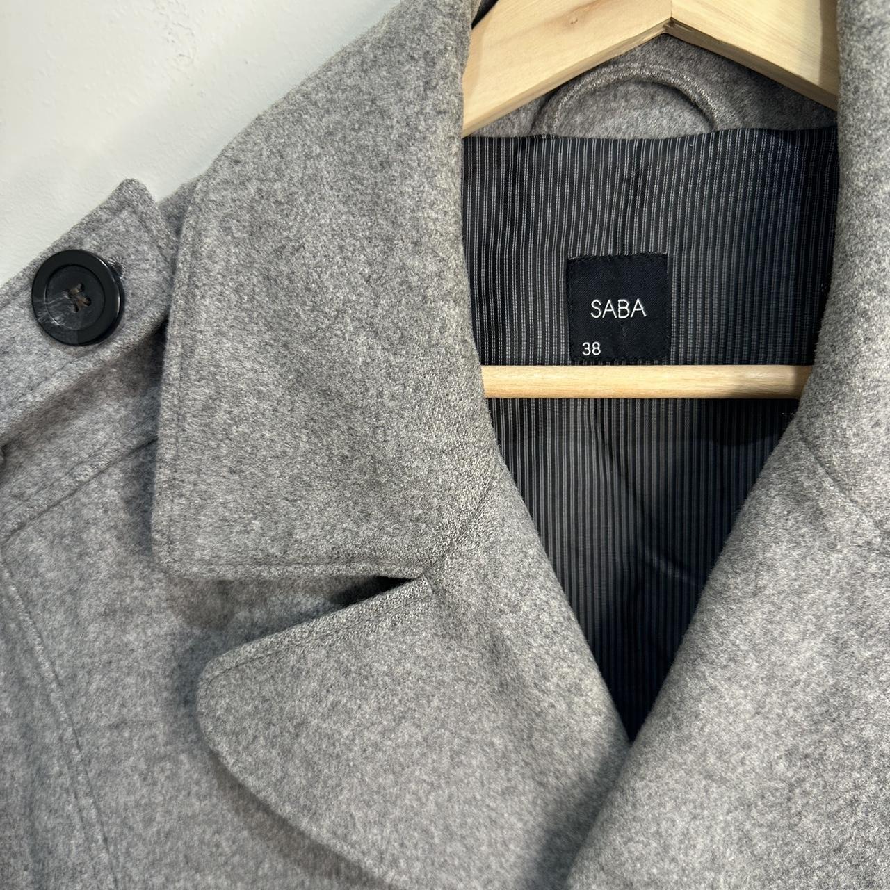 SABA men’s wool/cashmere pea coat grey size... - Depop