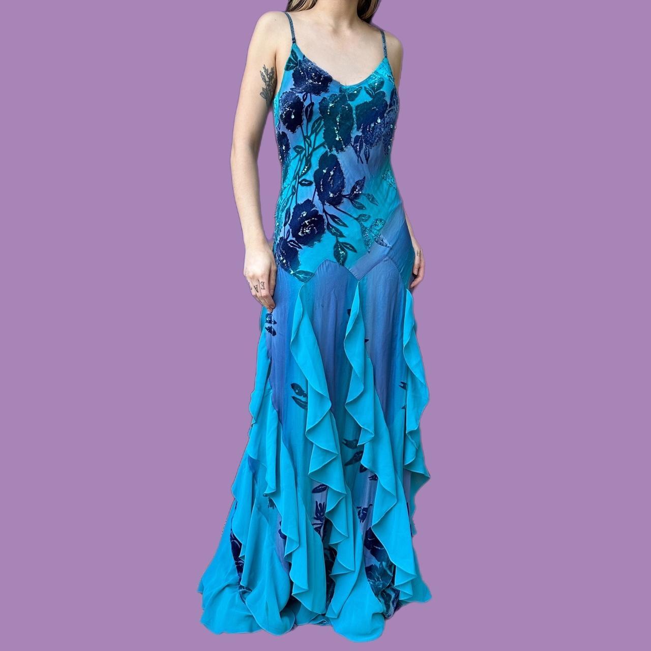 Stunning vintage y2k sue wong blue floral mermaid... - Depop