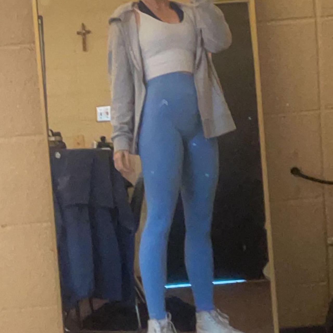 Oneractive classic seamless leggings in light denim... - Depop