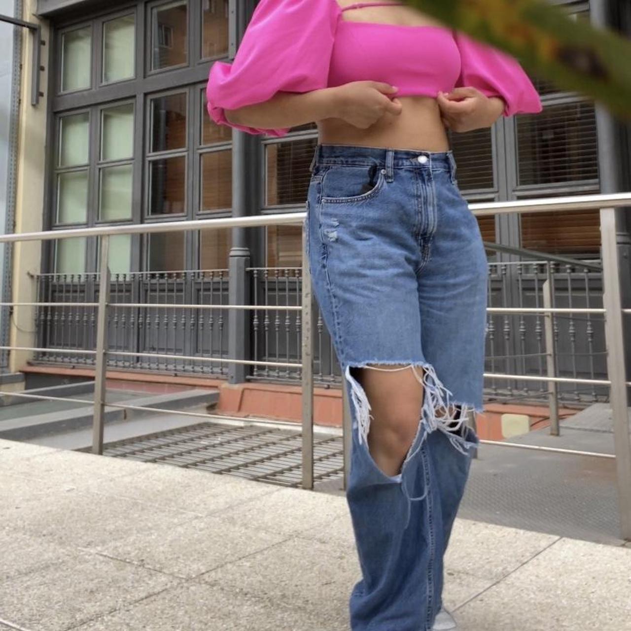 Uniqlo mom jeans with rips on knees no stains or... - Depop