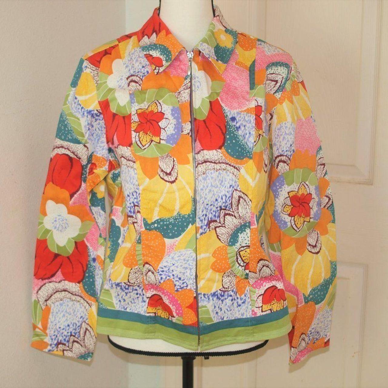 Cold Water Creek Colorful Zip Front Jacket Size PM... - Depop