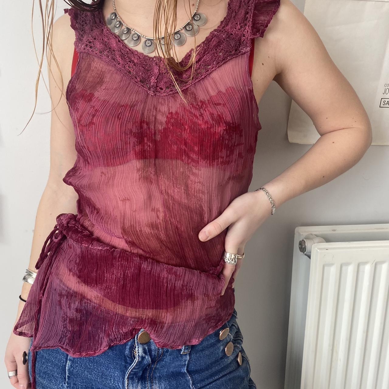 Stunning pink vintage sheer top. Can be worn in so... - Depop