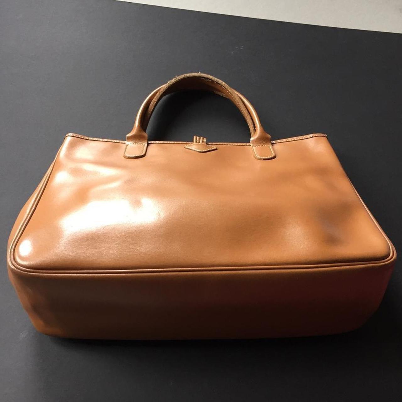 Vintage tan Longchamp tote bag with horse rider... | Depop