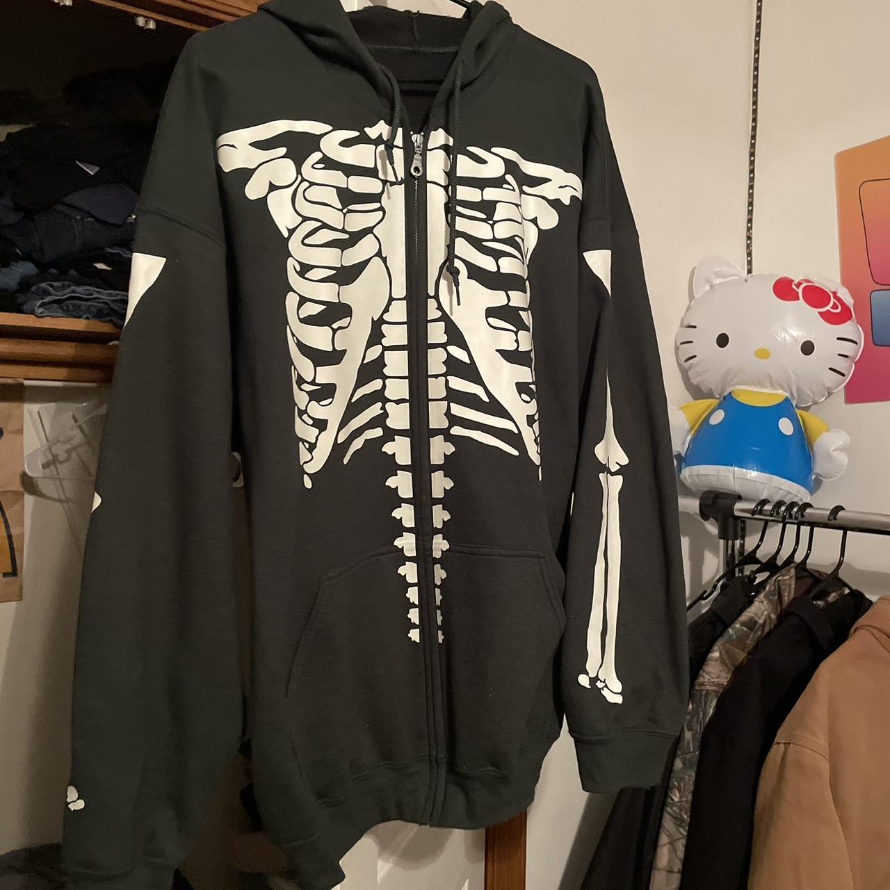 precious pieces dark green skeleton zip up jacket... - Depop