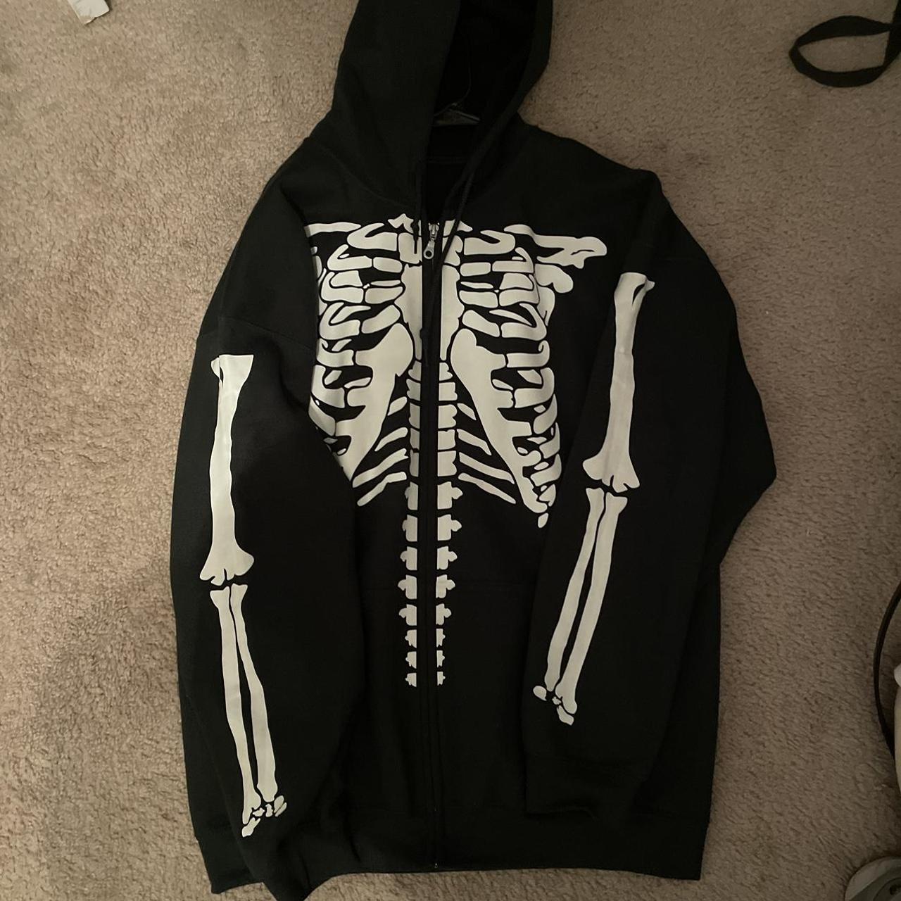 precious pieces dark green skeleton zip up jacket... - Depop