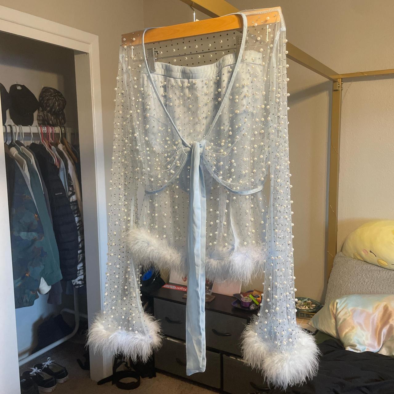 Size Small Two Piece Outfit. Baby Blue Mesh with... - Depop