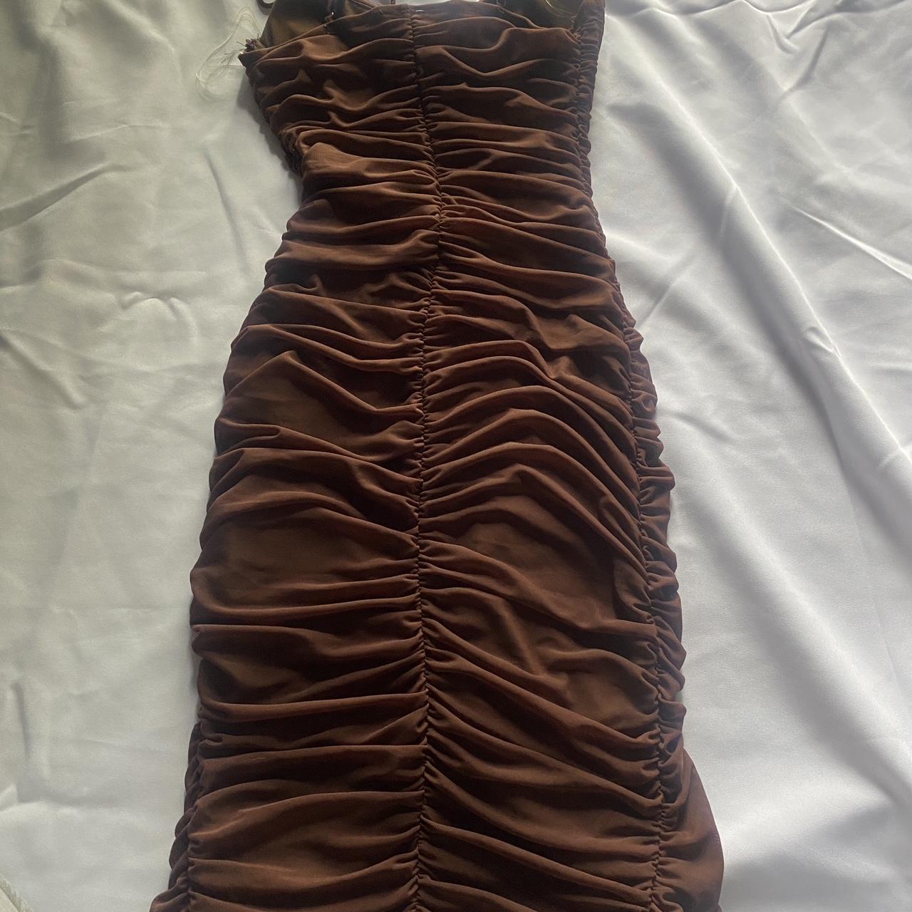 Brown corset style dress with a slit and... - Depop