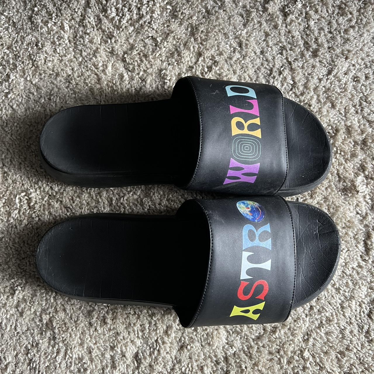 TRAVIS SCOTT ASTROWORLD SLIDES USED. IN GOOD... - Depop