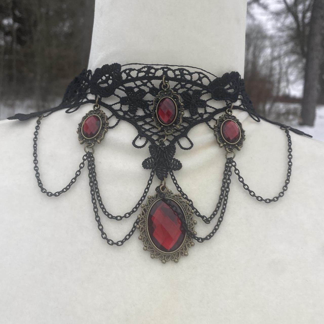 Gothic Lace Ruby Collar Chain Necklace #goth hex... - Depop