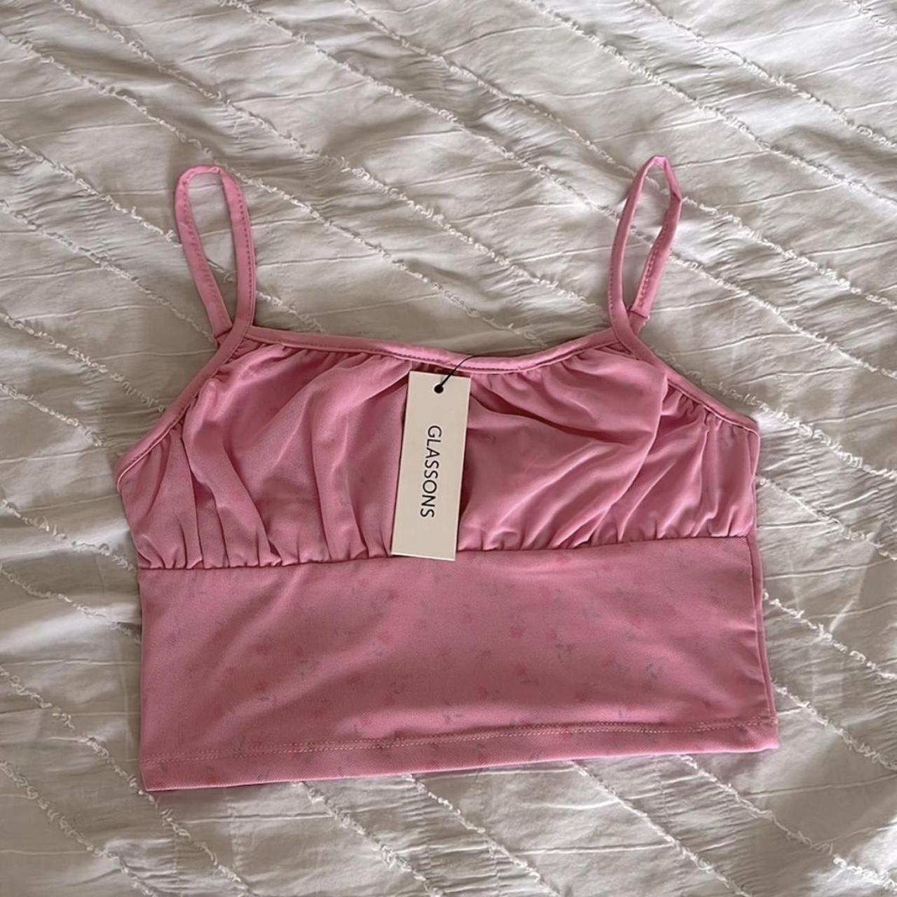 Glassons Floral Mesh Cami Pink Baby Pastel Crop... - Depop
