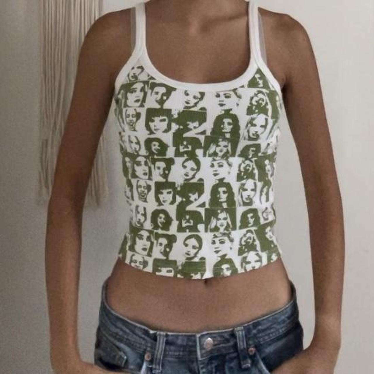 green and white graphic tank from edikted size:... - Depop