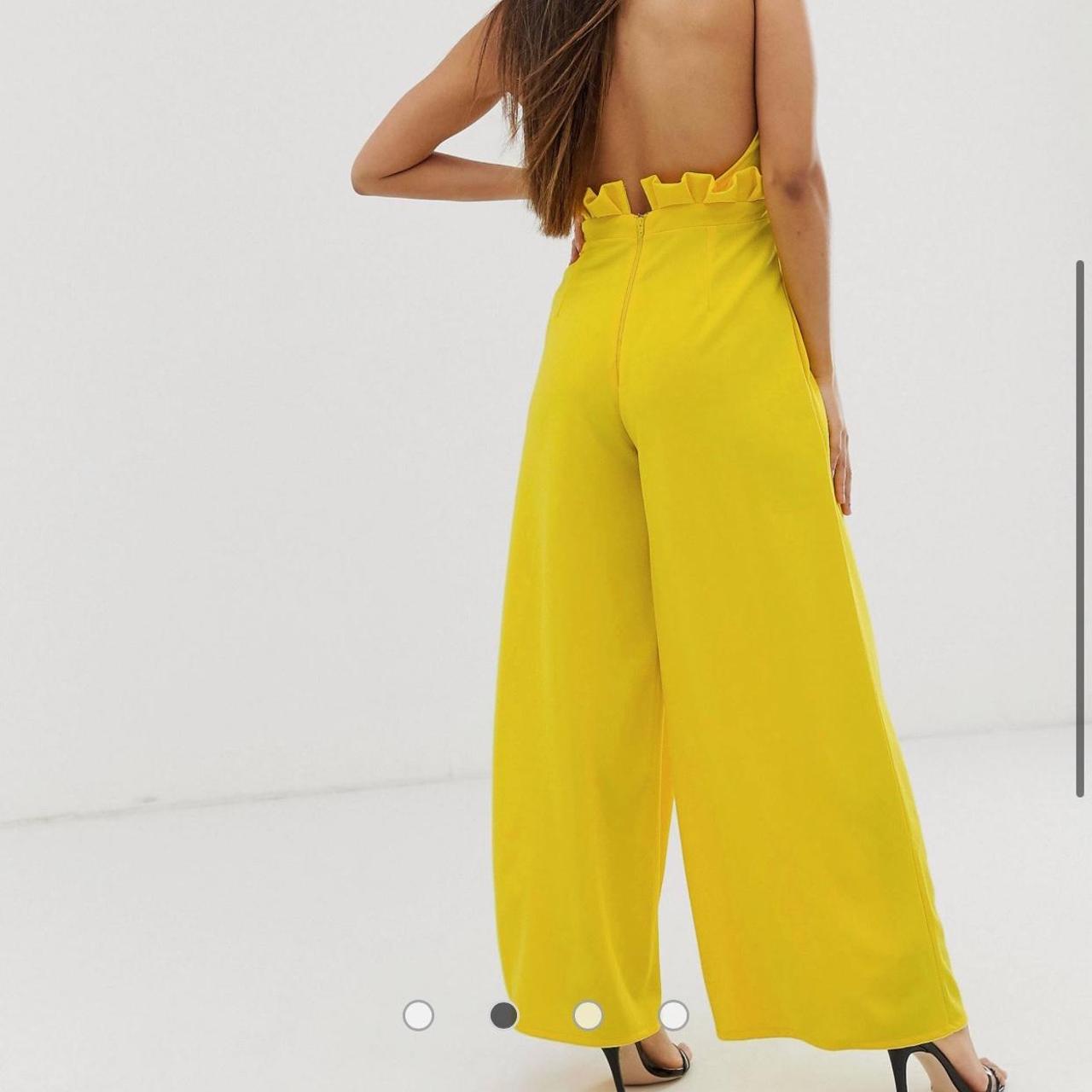 ASOS Petite Yellow Ruffle Halterneck Jumpsuit - Depop