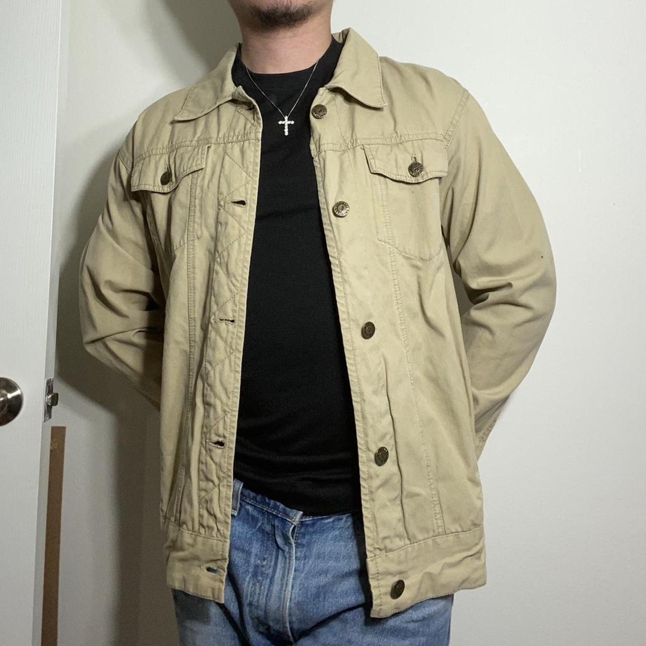 Men’s Beige/Cream Cargo Jacket Used a couple times... - Depop