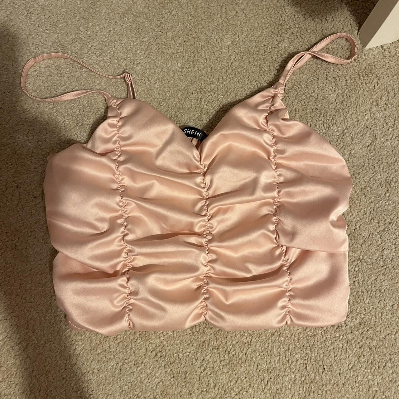 SHEIN pink satin crop top #satin #girly - Depop