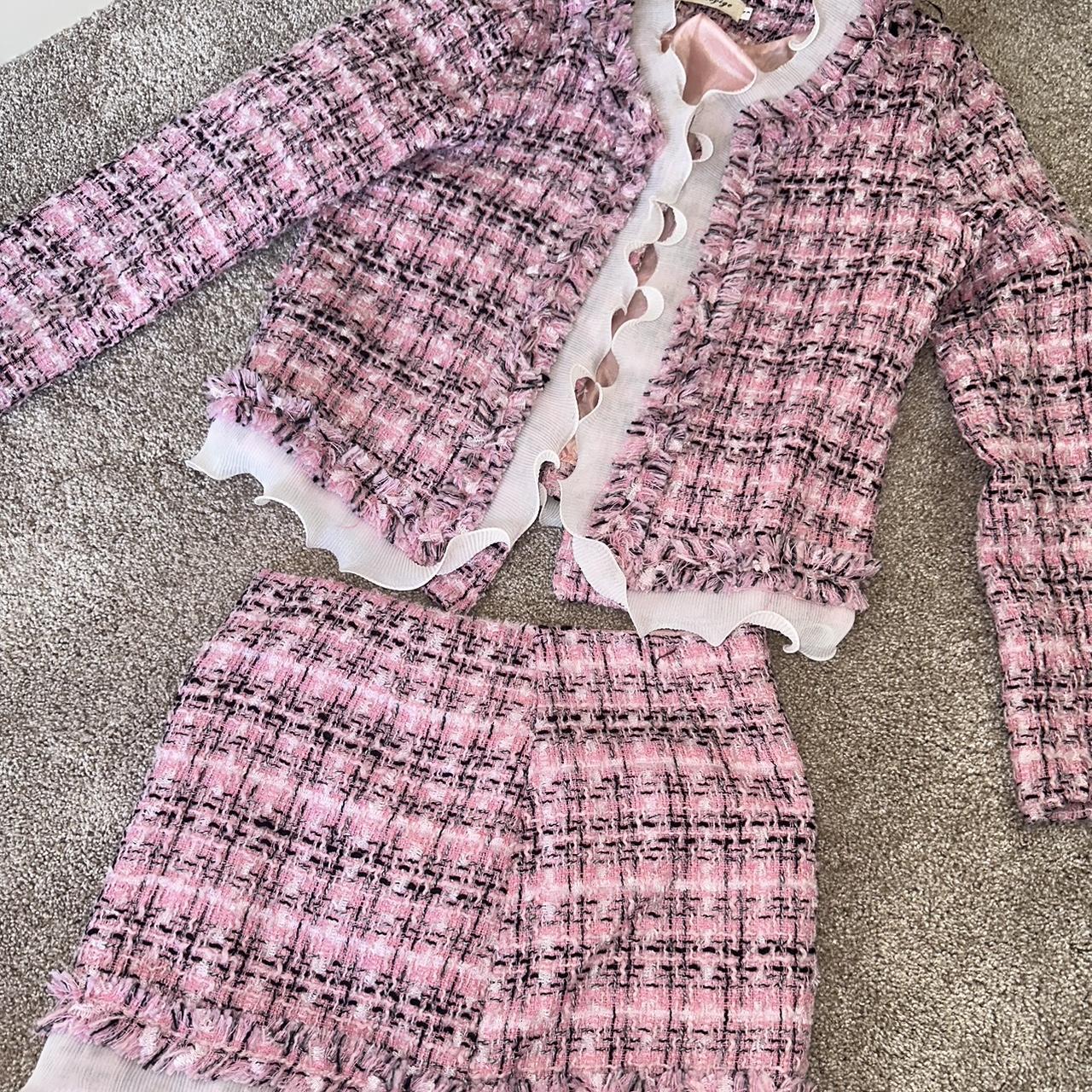 Pink and black tweed set, like brand new - Depop