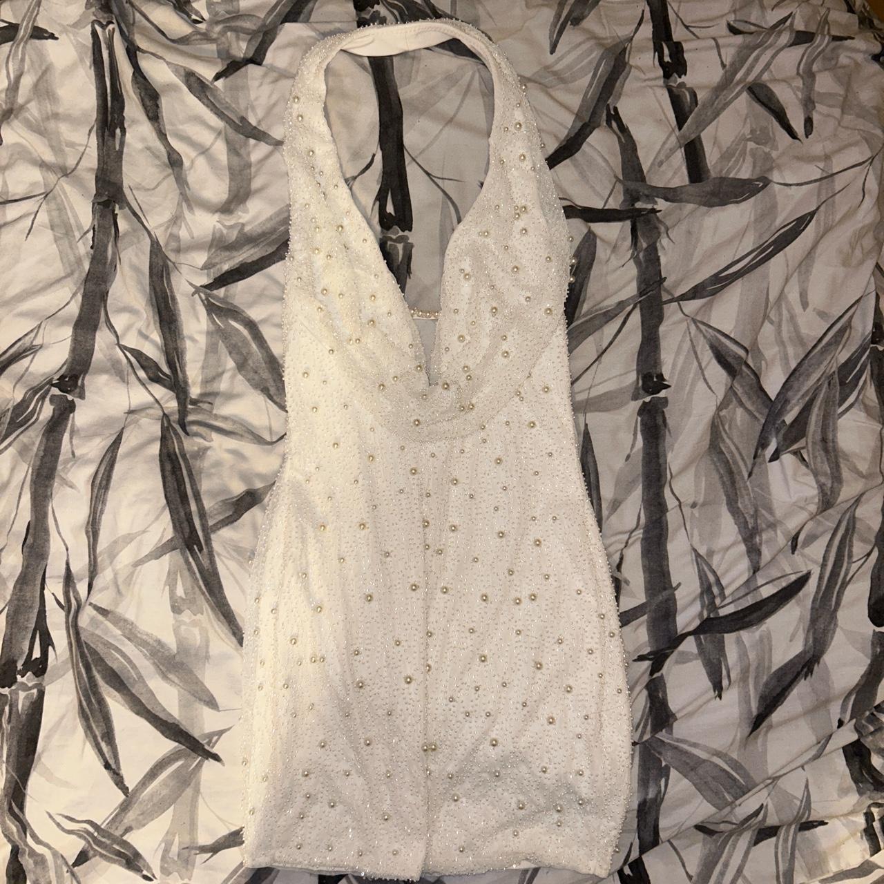 Oh Polly Pearl Embellished Halter Neck Dress Size Depop
