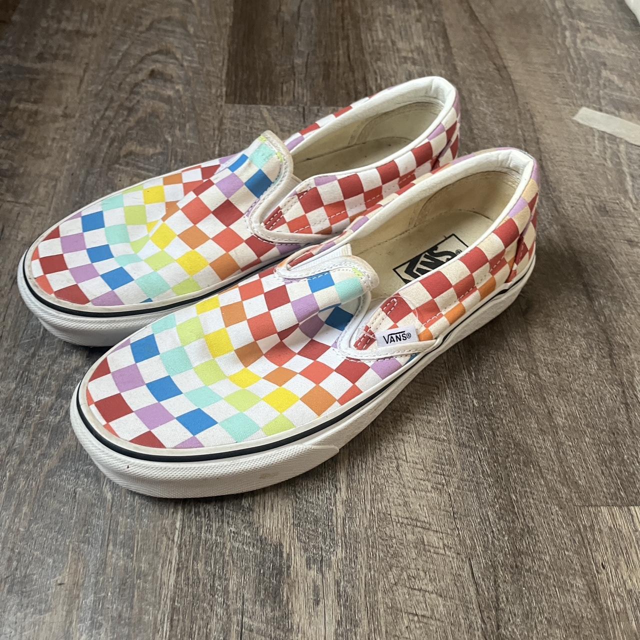 Women’s rainbow checkered vans Size 9 original... - Depop