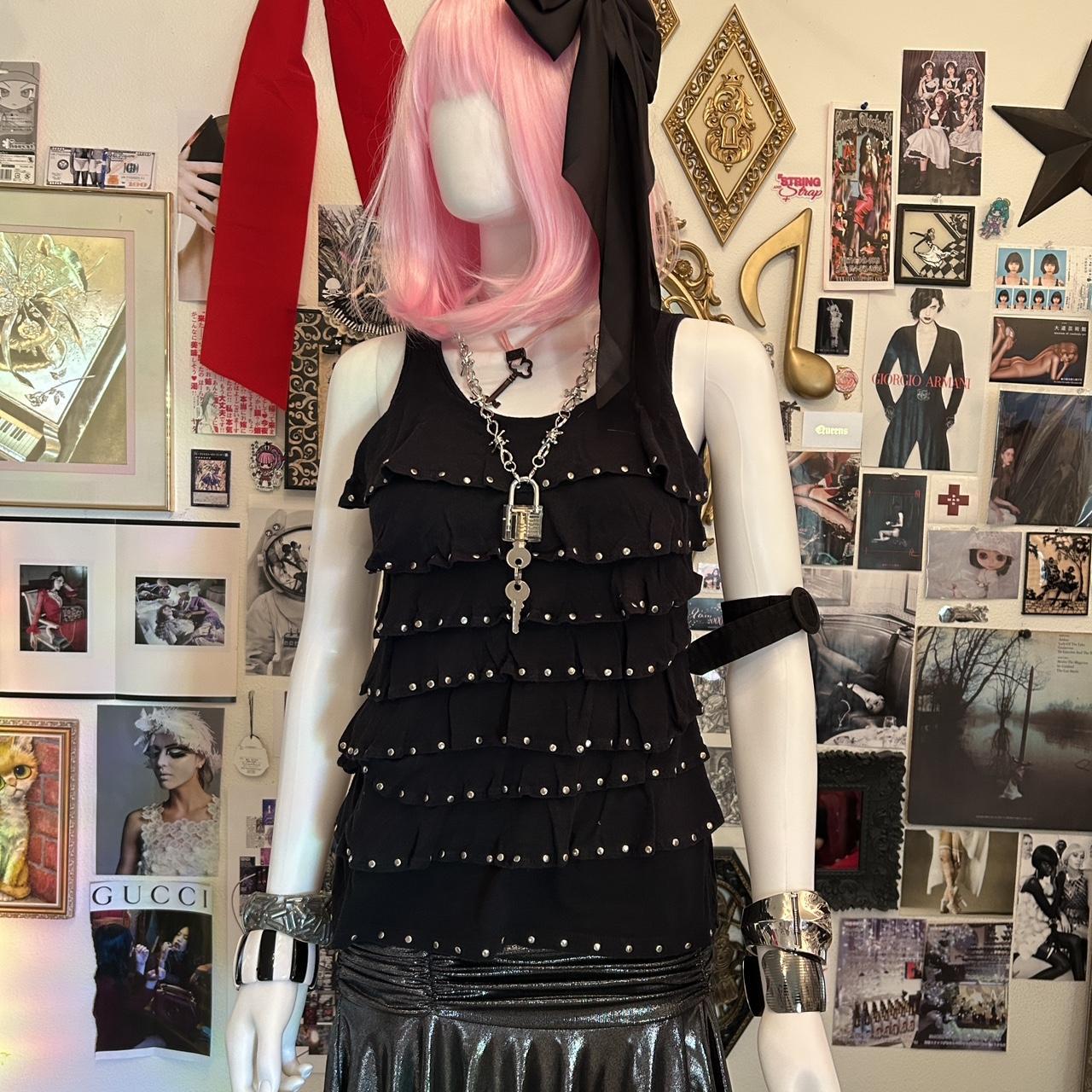 Black studded layered ruffle tank top ⚖️📞♠️ -Modeled... | Depop