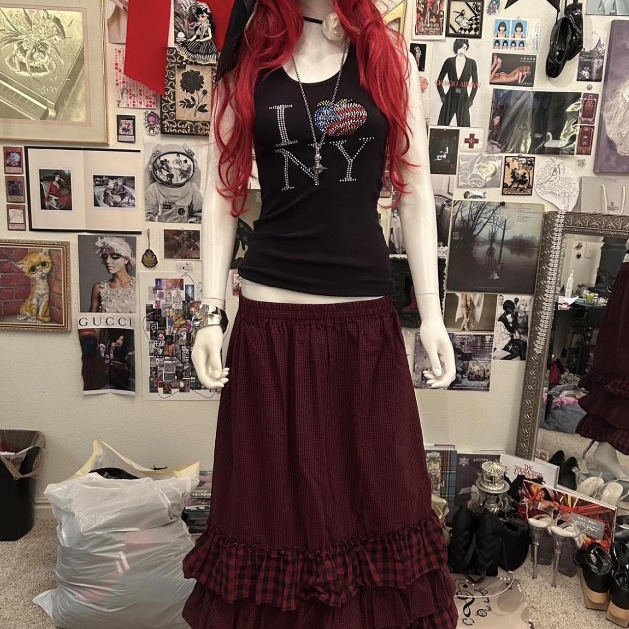 Red gingham ruffle skirt 🌹 ️‍🩹🪭 -Modeled on size... | Depop