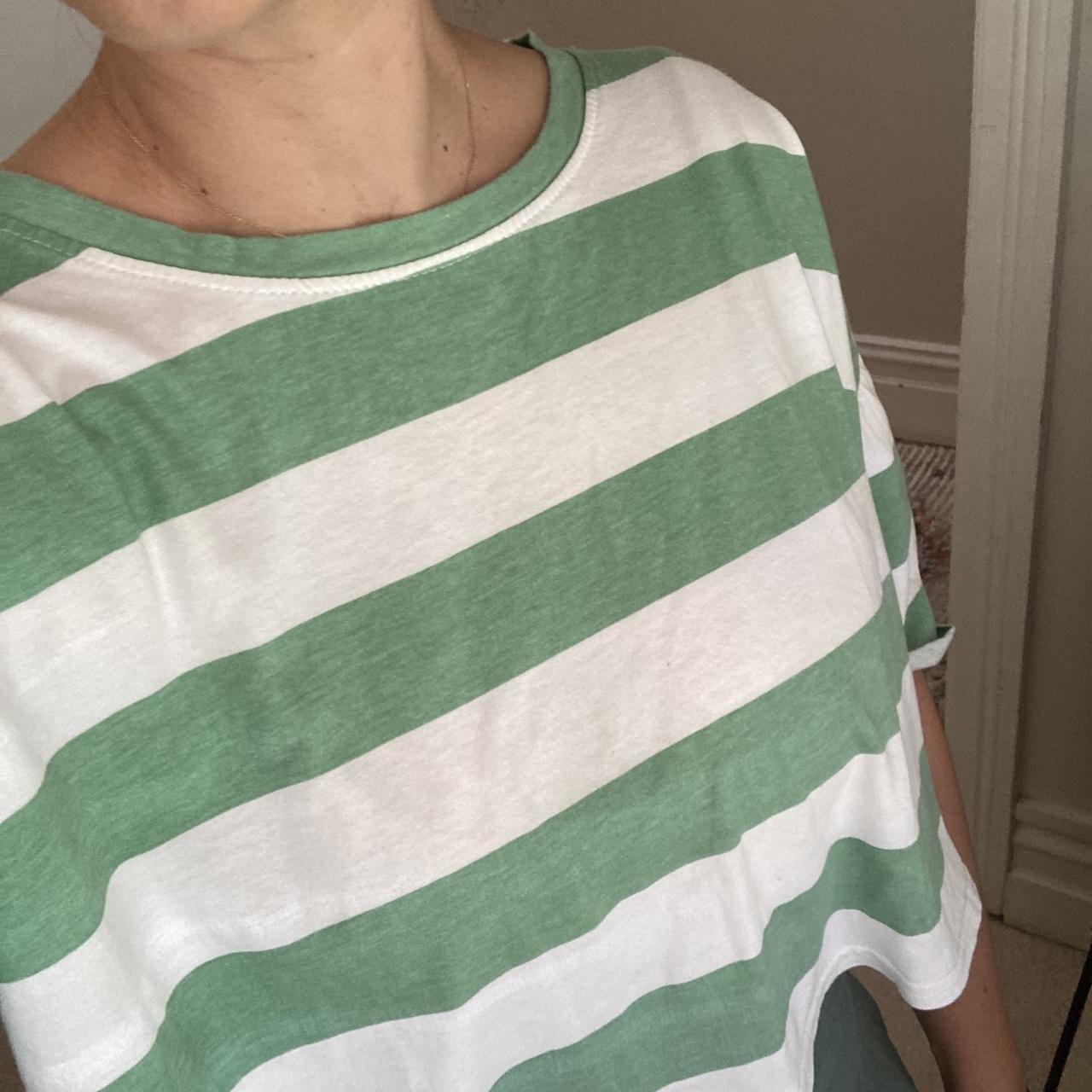 Vintage green striped boxy tee. Cropped length with... - Depop