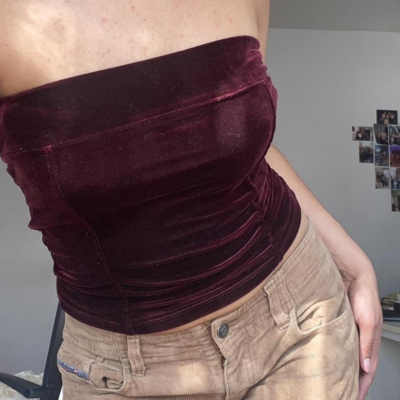 Red burgundy velvet tube top Size 6/6 #clubbing - Depop
