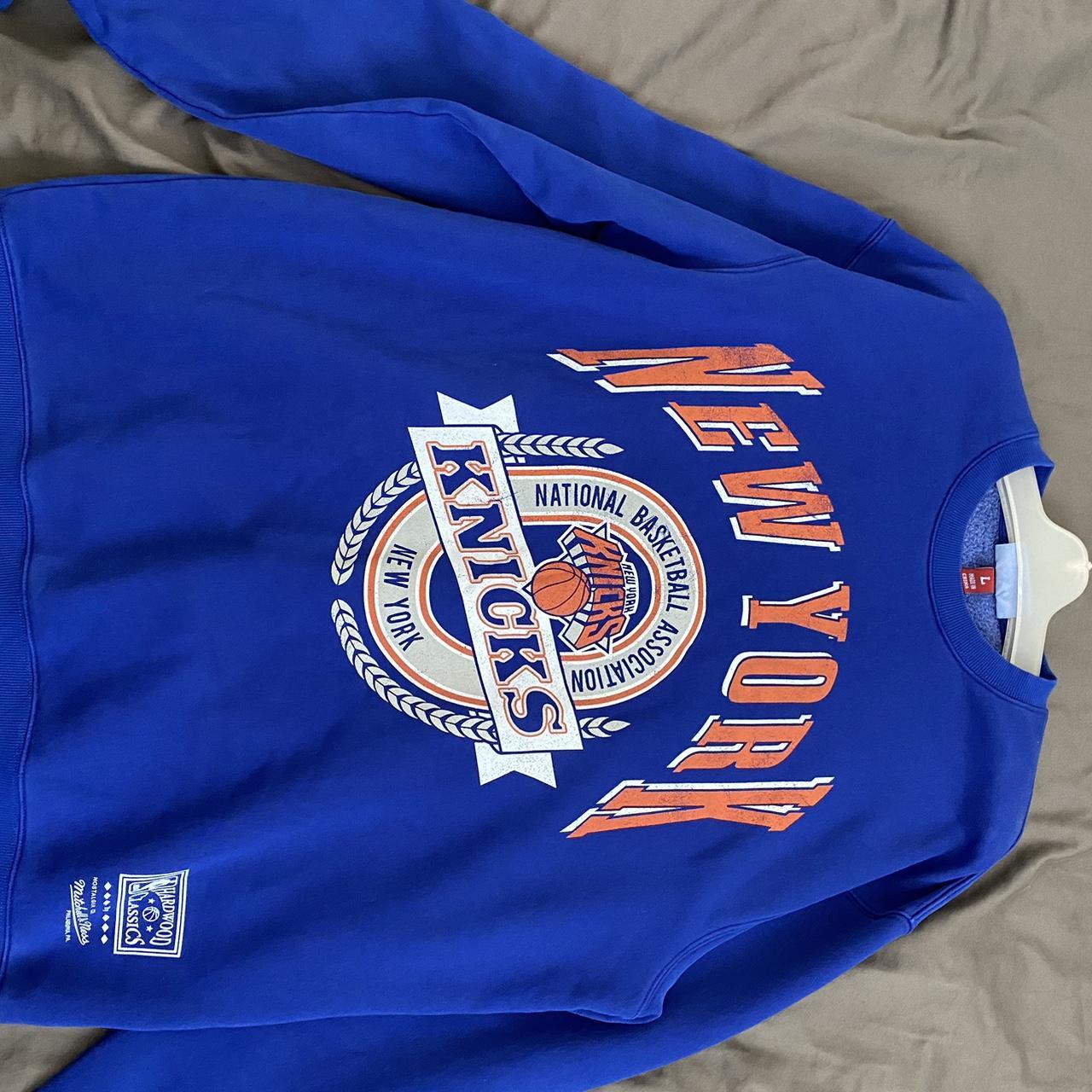 large blue new york knicks sweater - Depop
