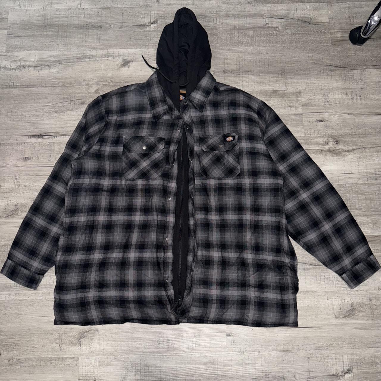 Grey and black Dickies flannel hoodie jacket #skater... - Depop