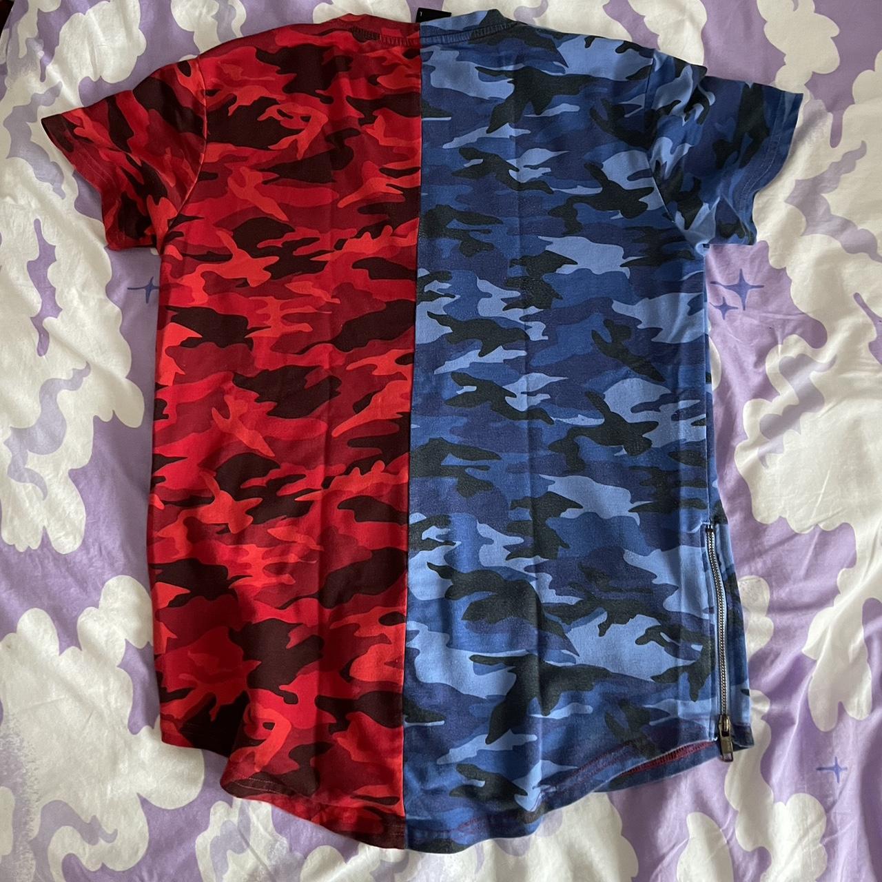 split red and blue camo t shirt from krisp nyc... - Depop