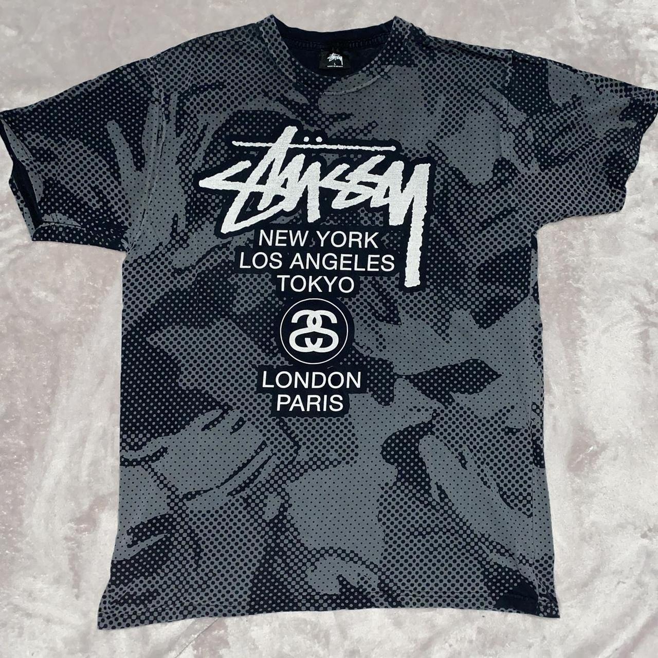STUSSY CAMO AOP NEW YORK LOS ANGELES TOKYO LONDON... - Depop