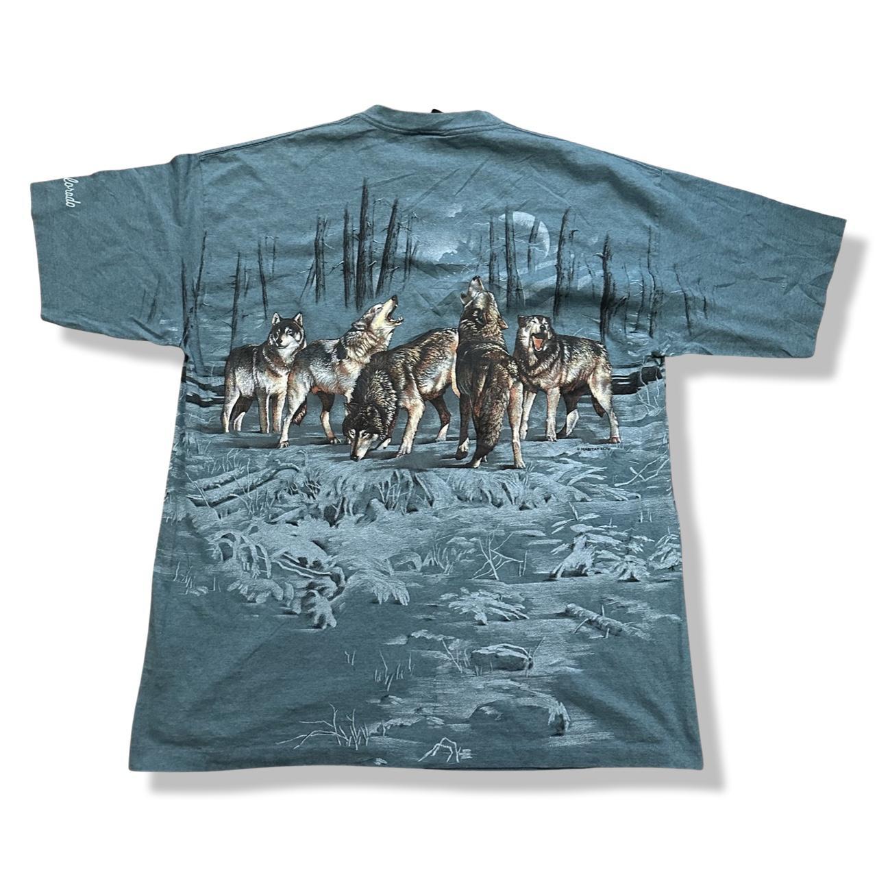 Vintage 90s Wolves All Over Print. Single stitched... - Depop