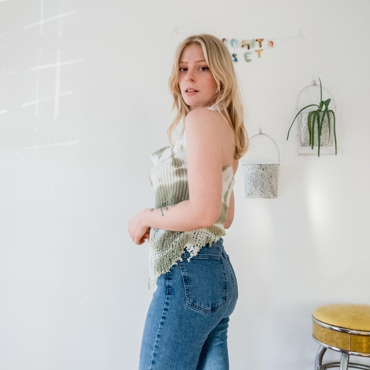 Handmade subversive knit cowl neck halter top. Green... | Depop