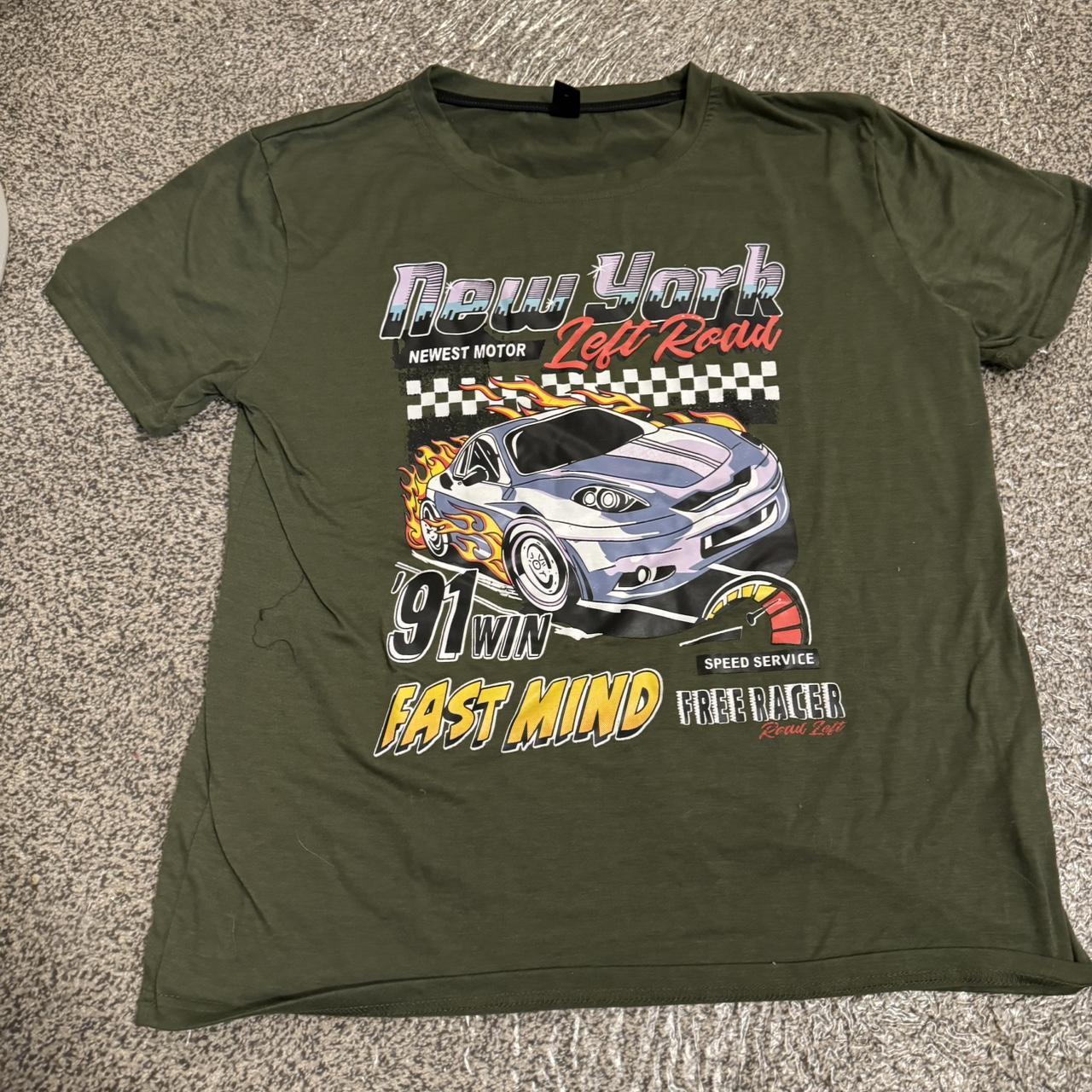 Green Car shirt tagged a size medium Pit to pit 20... - Depop