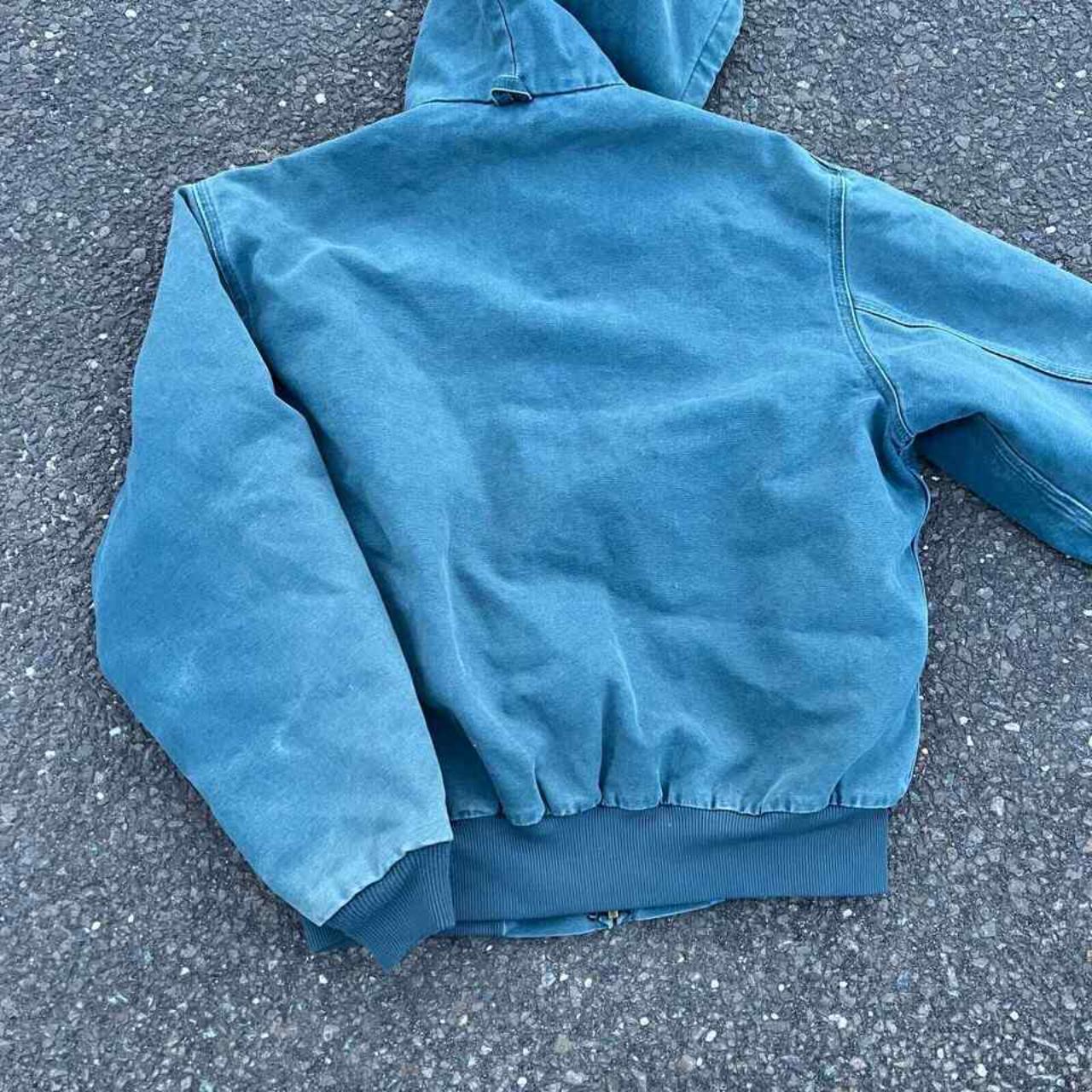 Vintage crazy faded light blue teal Carhartt hooded... - Depop