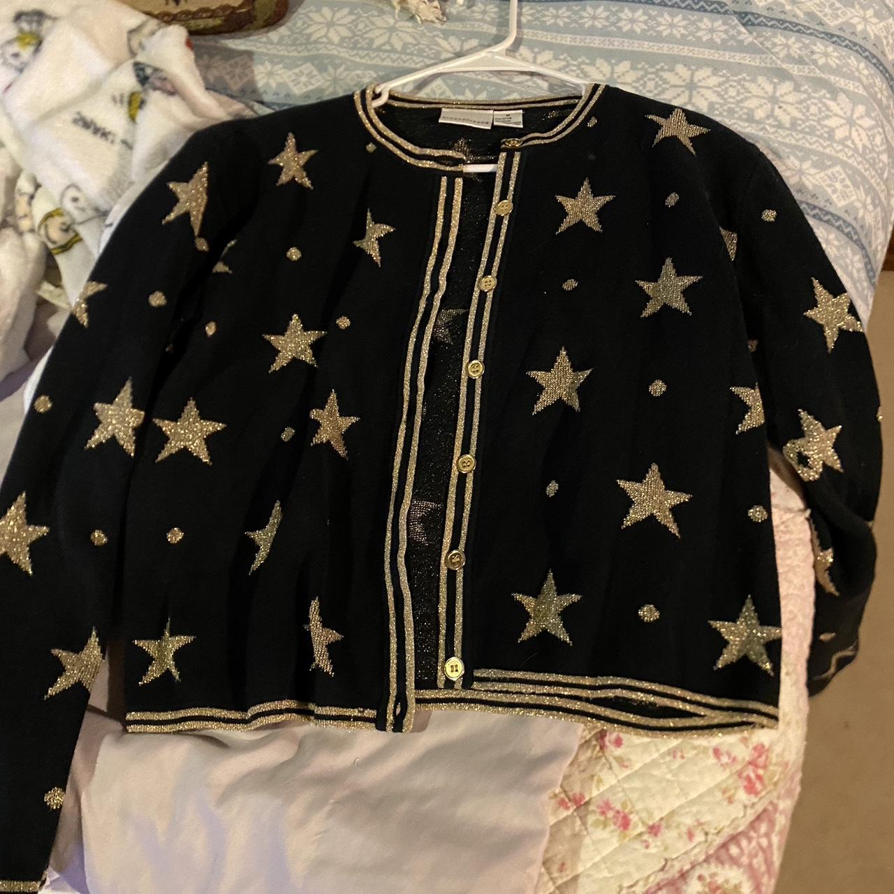 Black sweater with sparkly gold stars all over by... - Depop