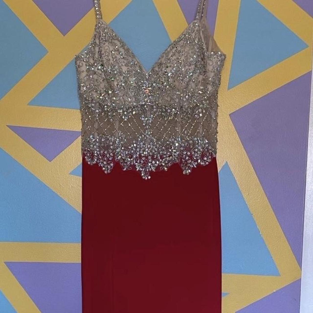 Beautiful long red dress with silver and lace on the... - Depop