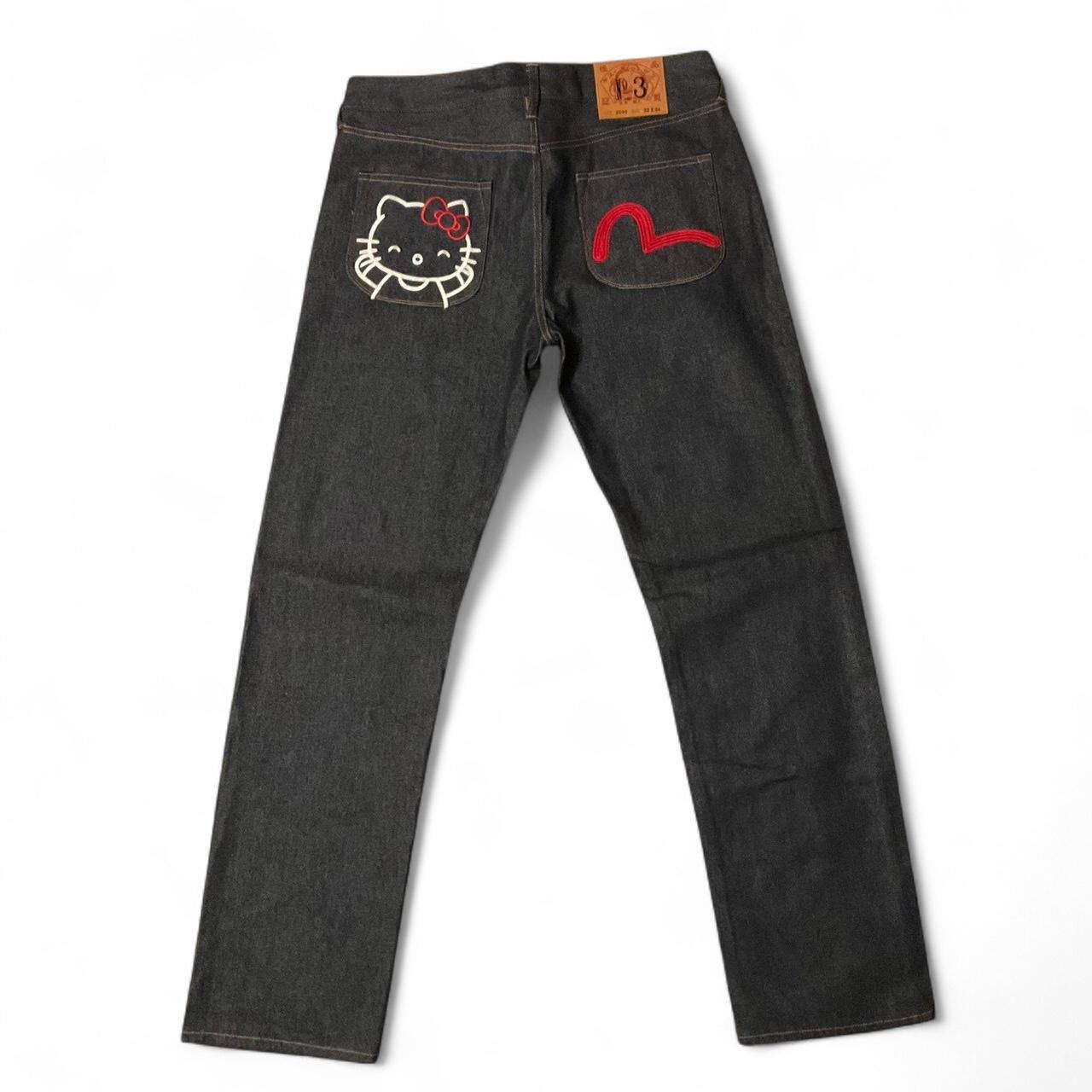 Evisu x Hello Kitty black jeans with red accents... | Depop