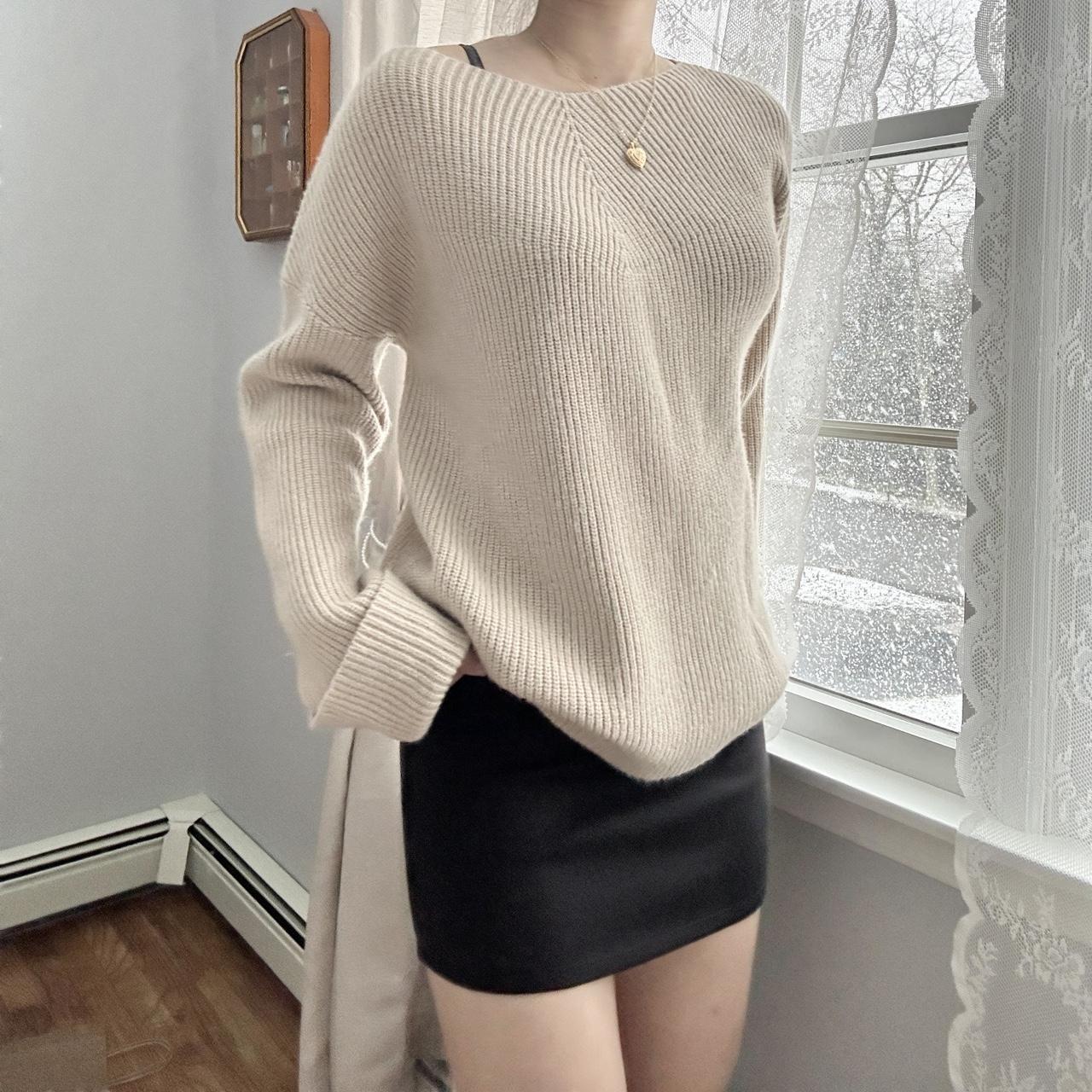 ribbed cream sweater 🕊️ • boat neck style sweater... - Depop