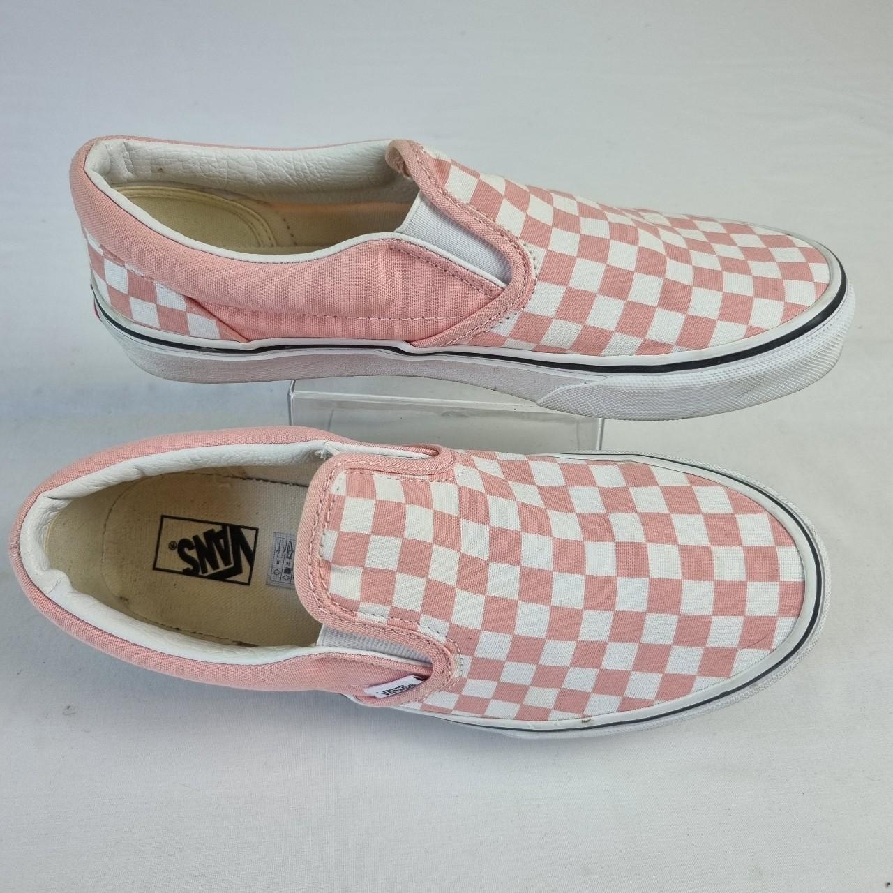 Vans Pink White Checkerboard Slip On Trainers Pumps... - Depop