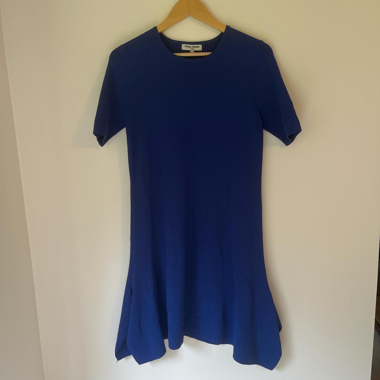 Opening Ceremony blue midi knit dress with flared... | Depop