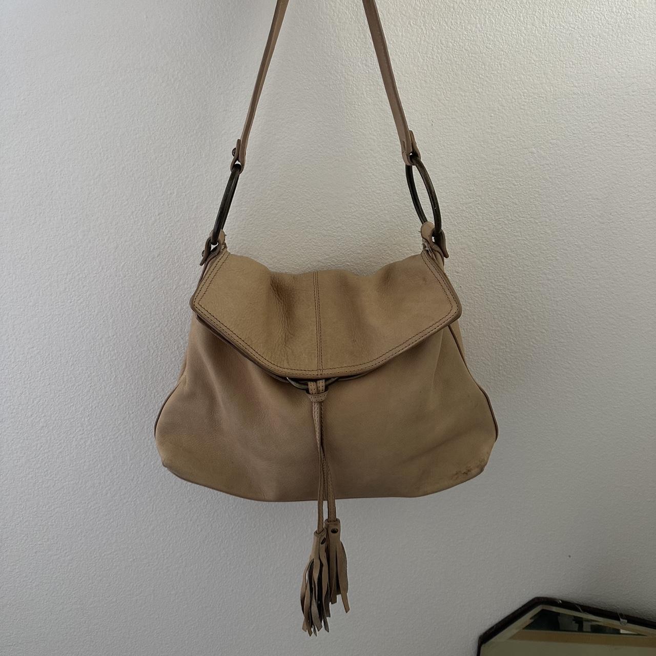 Alfani Tan Leather Handbag Western Fringe with... - Depop