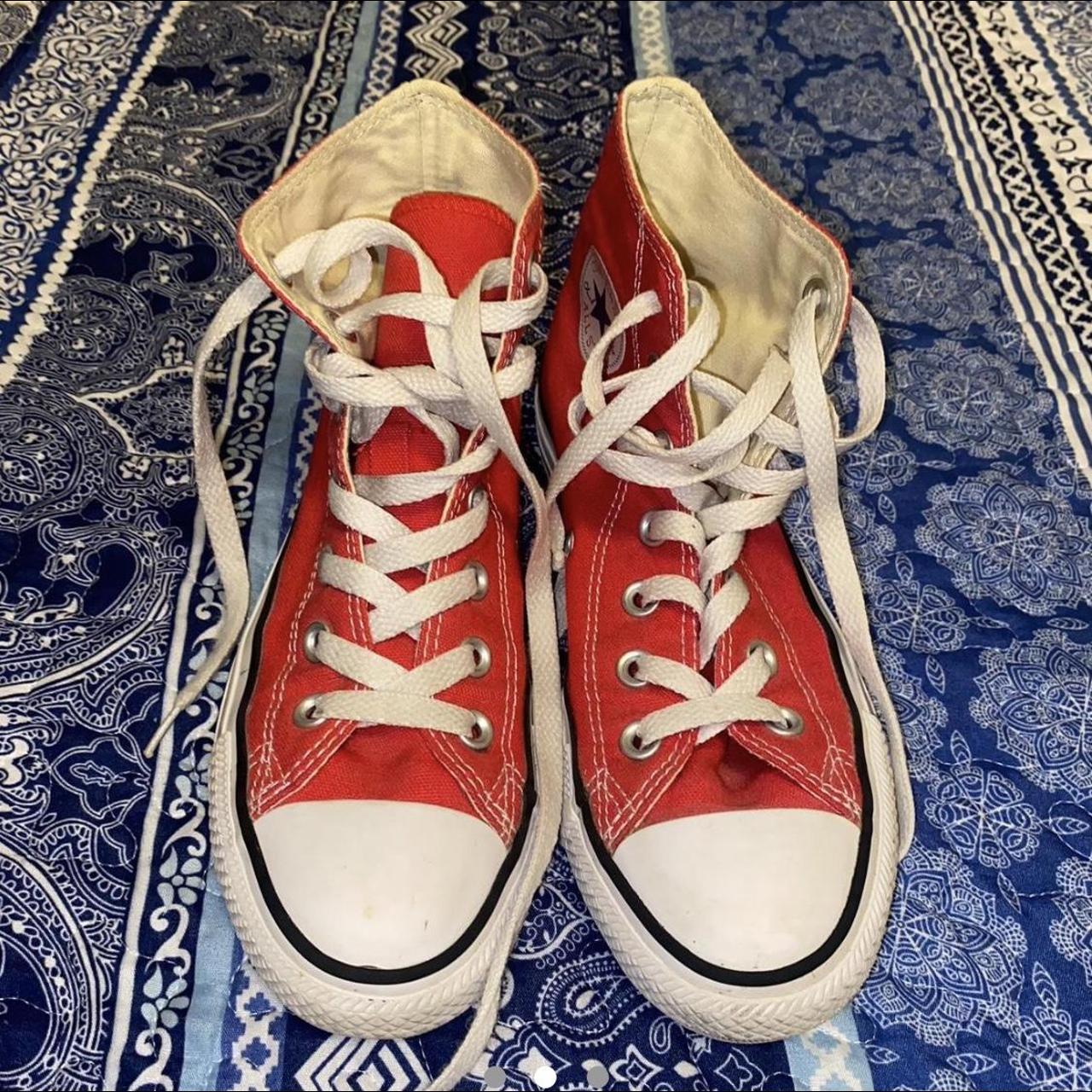 Repop: Red High Top Converse, Lightly Worn I love... - Depop